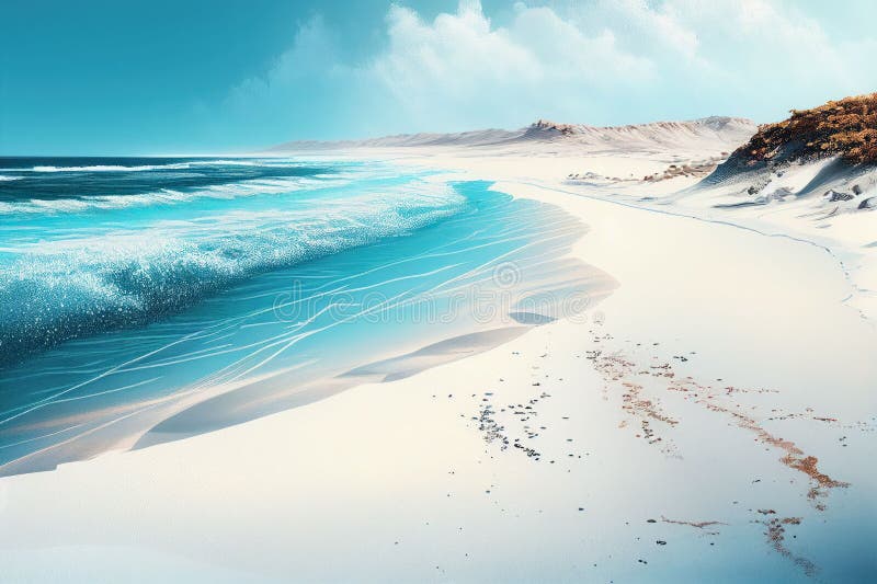 Summer Beach Seascape and Sea Wave Runs Over the Sandy Shore Created ...