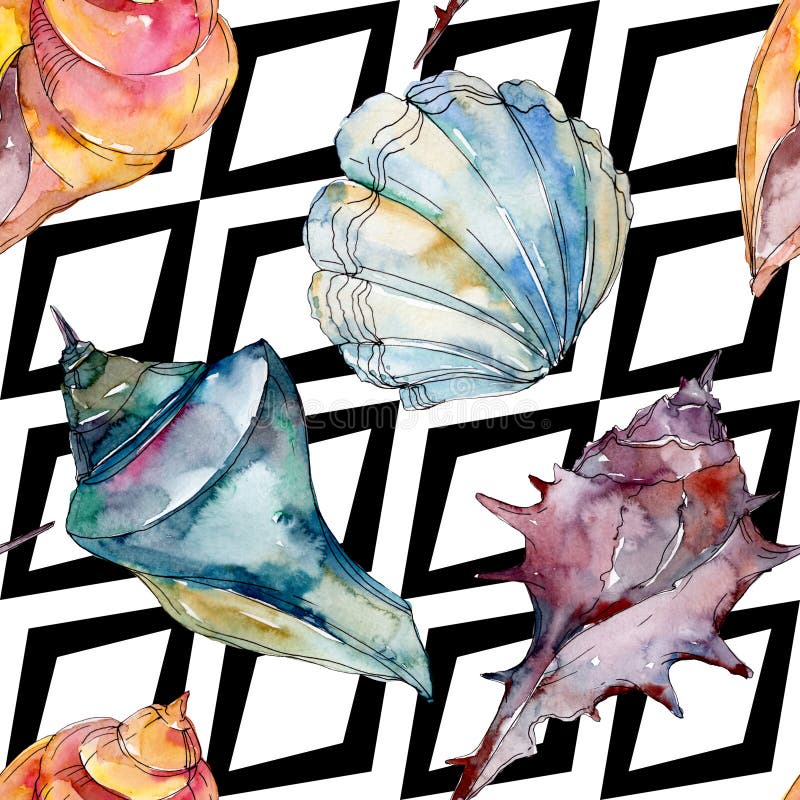 Seashell Seamless with Pearl on a White Background Stock Image - Image ...