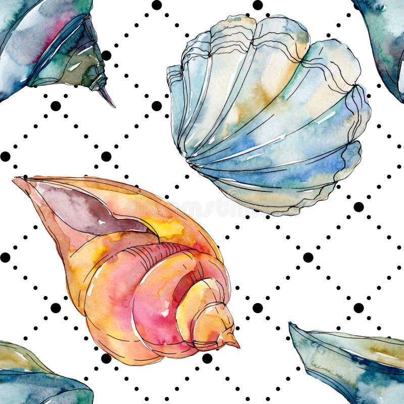 Summer Beach Seashell Tropical Elements. Watercolor Background ...