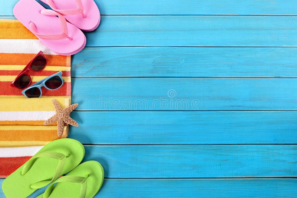 Summer Beach Side Border Background, Sunglasses, Flip Flops, Copy Space ...