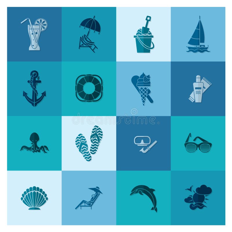 Summer and Beach Simple Flat Icons Stock Vector - Illustration of ...
