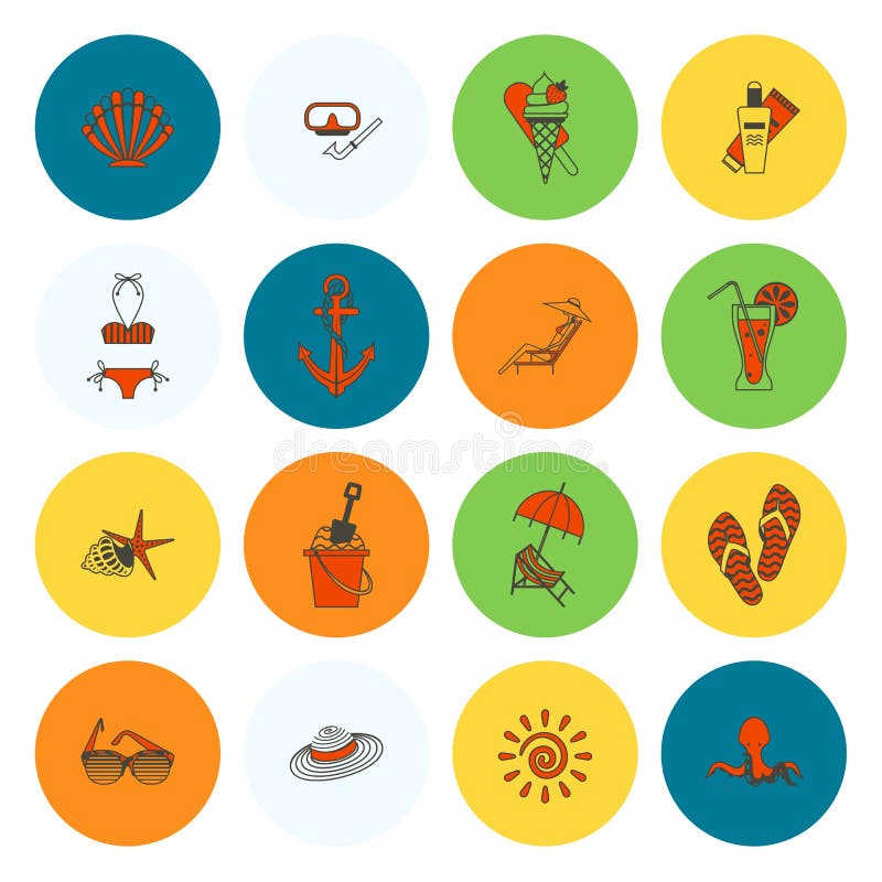 Summer and Beach Simple Flat Icons Stock Vector - Illustration of ...
