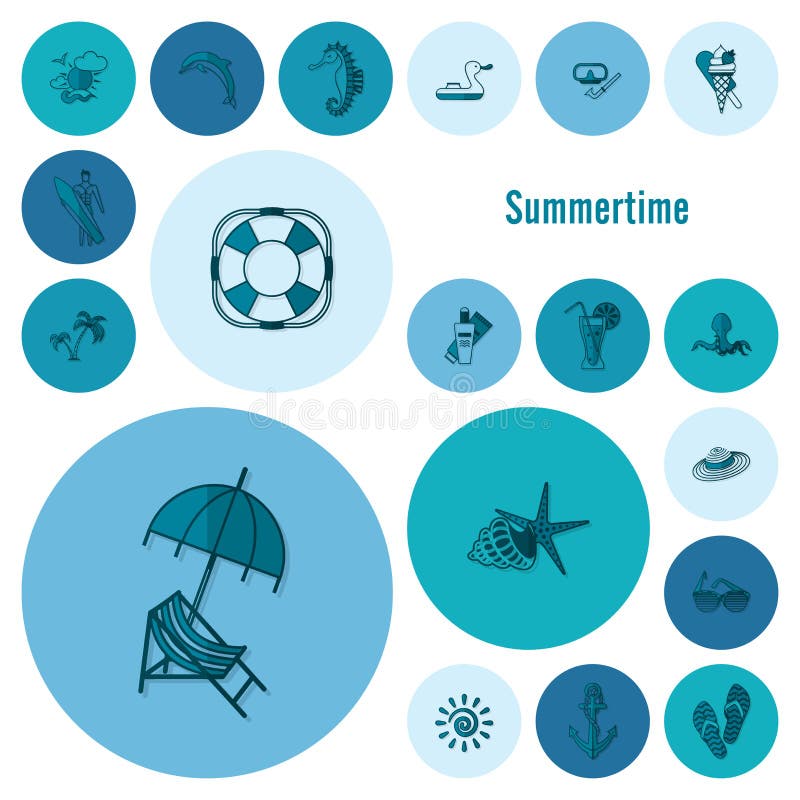 Summer and Beach Simple Flat Icons Stock Vector - Illustration of ...