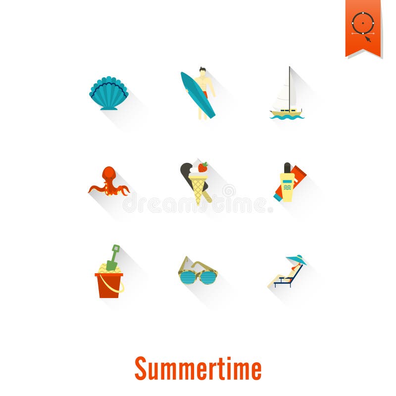 Summer and Beach Simple Flat Icons Stock Vector - Illustration of ...