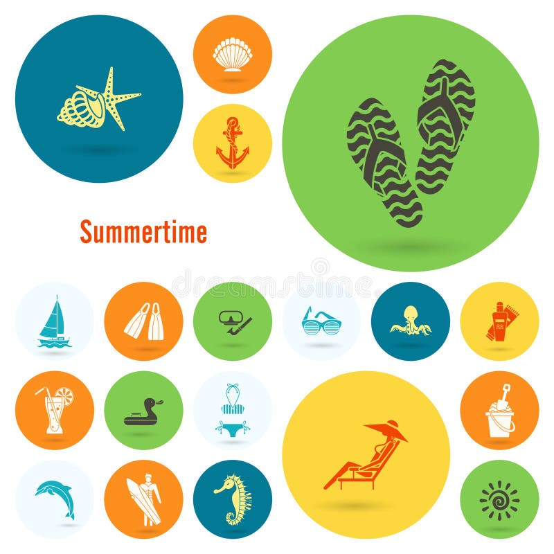 Summer and Beach Simple Flat Icons Stock Vector - Illustration of ...