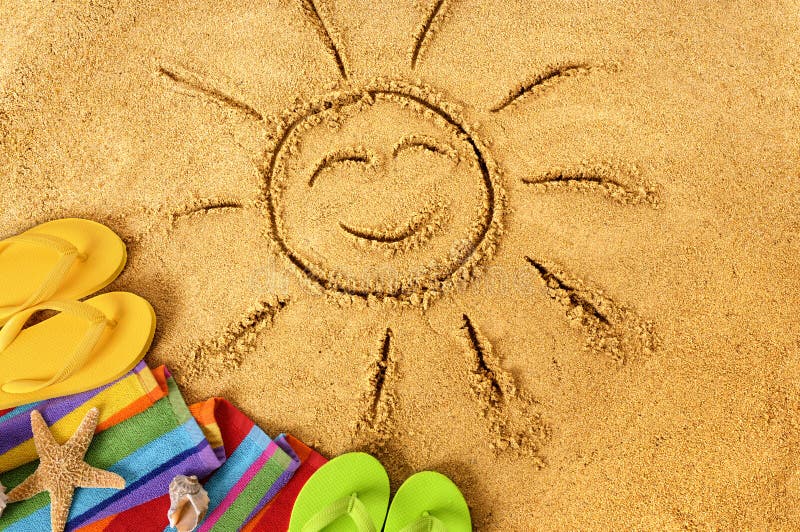 Summer Smiley Face Beach Sun Vacation, Vertical Stock Image - Image of ...