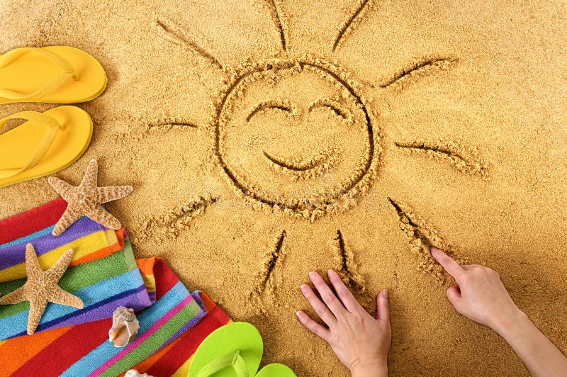Summer beach smiling sun stock image. Image of drawn - 54196653