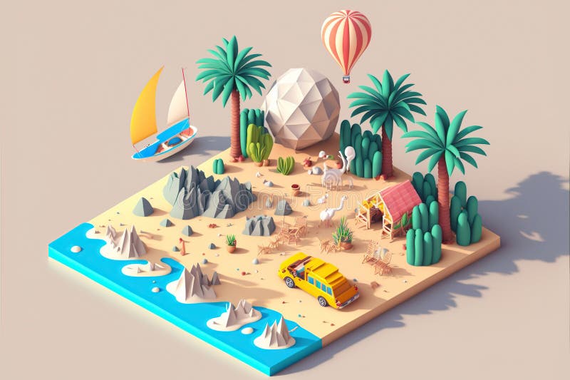 Summer Beach Stunning 3D Isometric Style. Generative AI Illustration ...