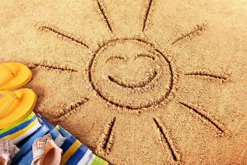Summer Smiley Face Beach Sun Vacation, Vertical Stock Image - Image of ...
