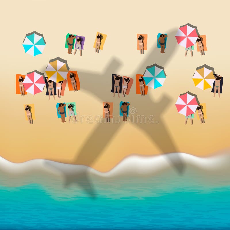 Summer Beach with Sunbathing People Stock Illustration - Illustration ...