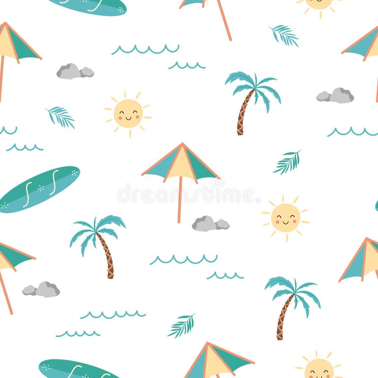 Summer Beach Theme, Vector Seamless Pattern. Stock Vector ...