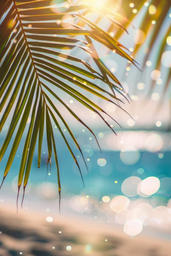 Summer Beach with Tropical Leaves Summer Background. Stock Photo ...