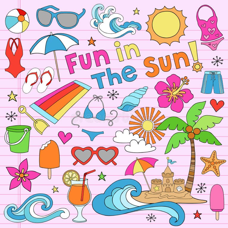 Summer Beach Vacation Doodles Vector Elements Stock Vector ...