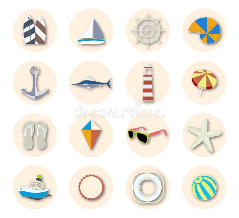 Summer Beach Vacation Icon Set Stock Illustration - Illustration of ...
