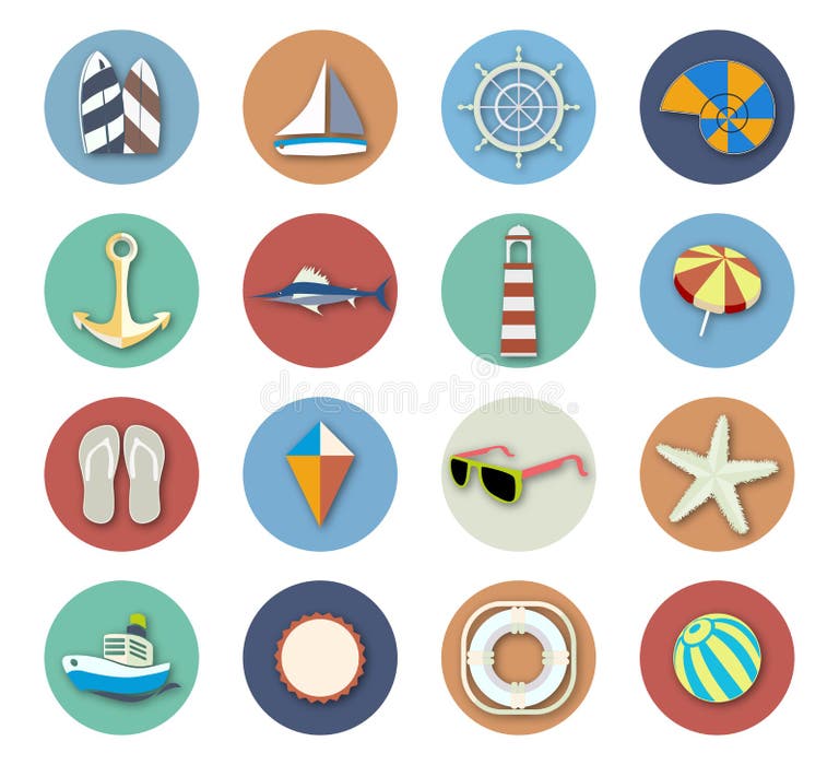 Summer Beach Vacation Icon Set Stock Illustration - Illustration of ...