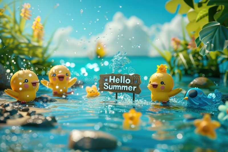 Summer Beach Vacation . Illustration of Summer Season. Poster with ...