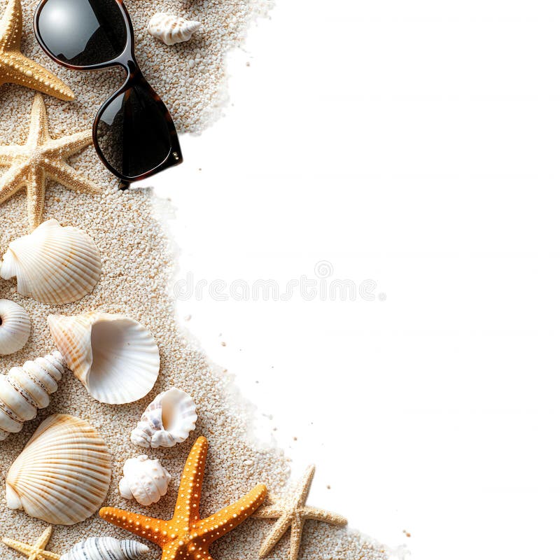 Summer Beach Vacation Theme with Sunglasses and Seashells on ...