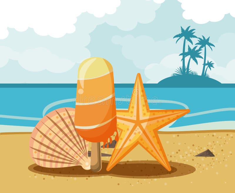 Summer Beach and Vacations Scenery Stock Vector - Illustration of ...