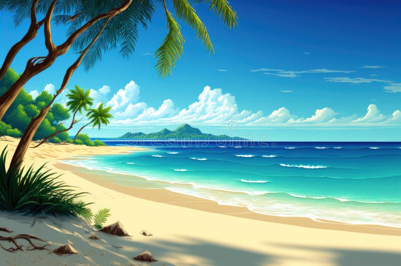 Summer Beautiful Beach Resort with Blue Sky and White Cloud Background ...