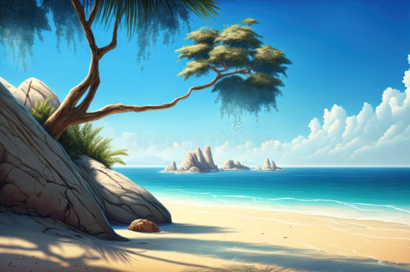 Summer Beautiful Beach Resort with Blue Sky and White Cloud Background ...