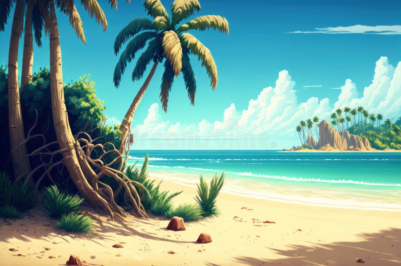 Summer Beautiful Beach Resort with Blue Sky and White Cloud Background ...