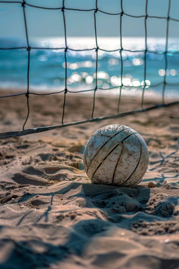 Summer Bech with Blue Sunny Sky. Game with Ball Stock Illustration ...