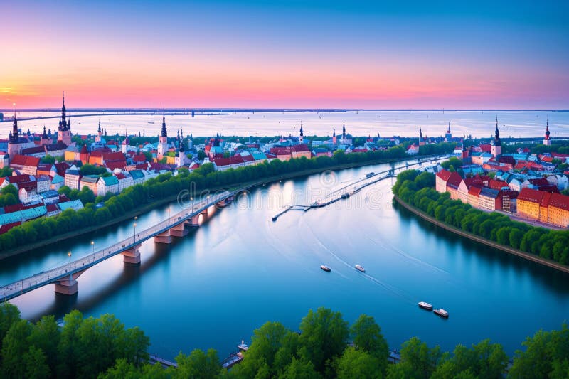 The Summer Begins Over the Daugava in Riga. Stock Illustration ...