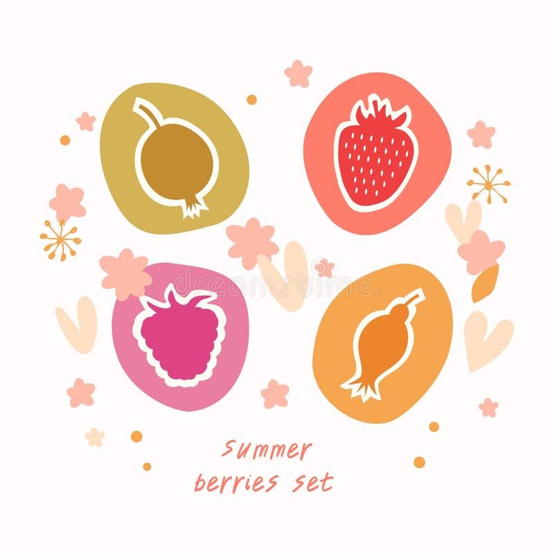 Summer Berries Collection Floral Cute Pattern Stock Illustration ...