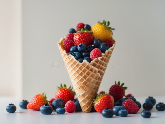 Summer Berries in Waffle Cone with Fruit Stock Image - Image of ...