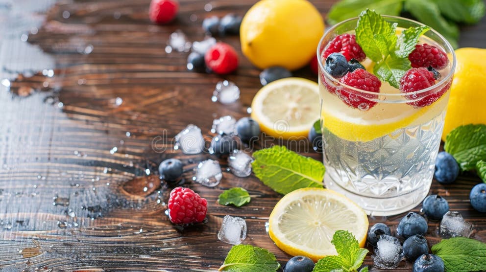Summer Berry Lemonade Refreshment on Rustic Wood Stock Photo - Image of ...