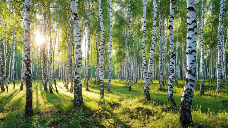 Summer Birch Forest, Beautiful Landscape. Birch Tree Forest Stock ...