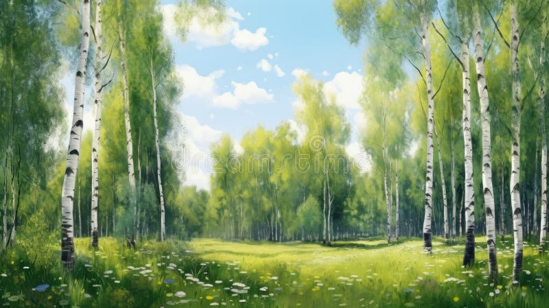 Summer Birch Forest, Beautiful Landscape. Birch Tree Forest Stock ...