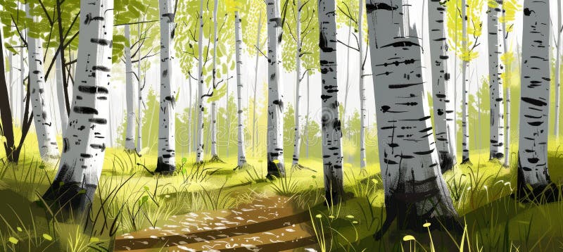 Summer Birch Forest, Beautiful Landscape. Birch Tree Forest Stock ...