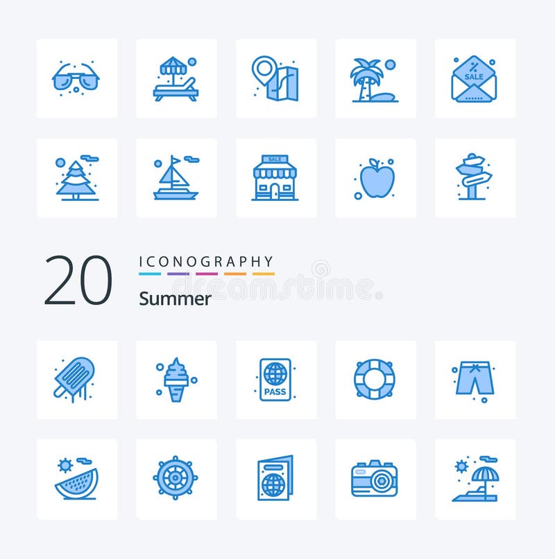 20 Summer Blue Color Icon Pack Like Beach Lifeguard Summer Beach Pool ...
