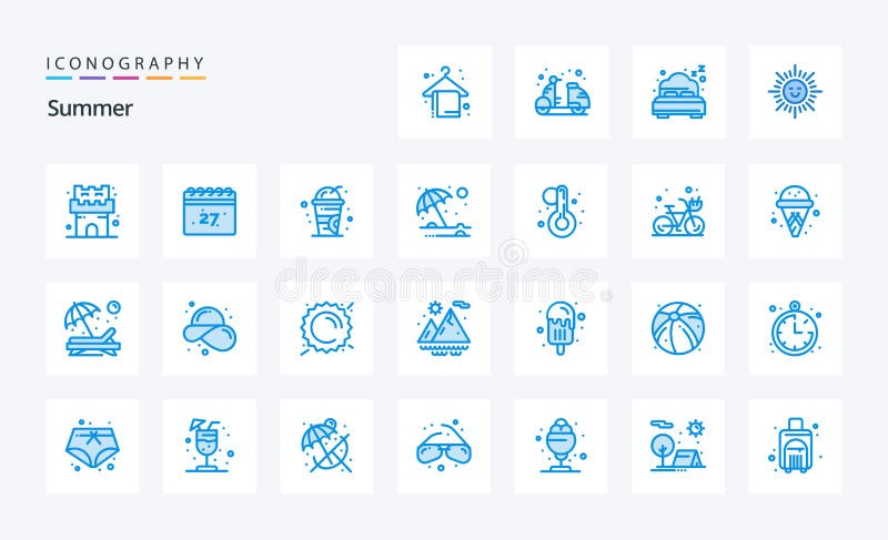 25 Summer Blue icon pack stock vector. Illustration of temperature ...