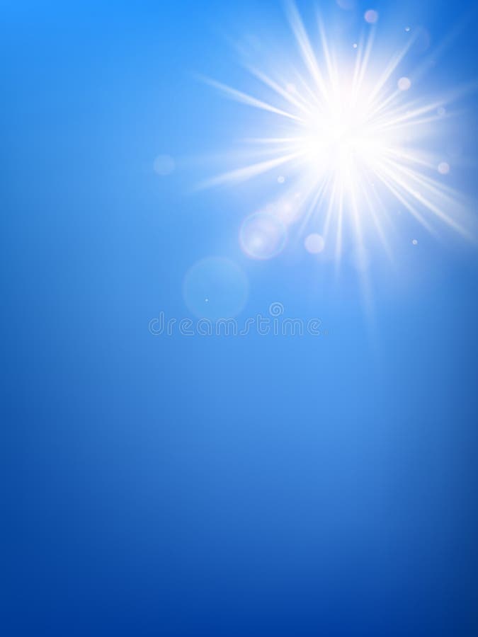 Summer Blue Sky Template And Hot Summer Sun Rays Burst With Lens Flare ...