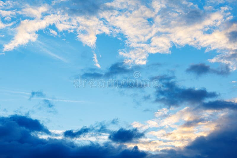 Summer Blue Sky with White Beauty Clouds in Sunset Stock Photo - Image ...