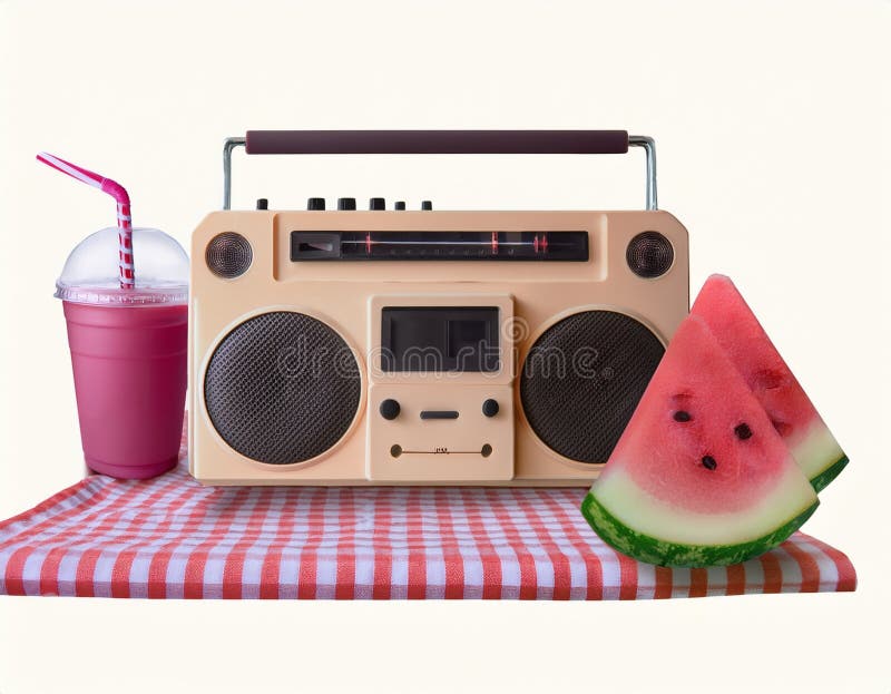 Summer and Boombox: Retro Boombox, Watermelon and Cold Drinks, Summer ...