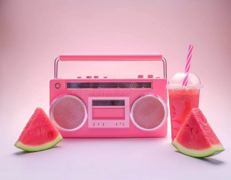 Summer and Boombox: Retro Boombox, Watermelon and Cold Drinks, Summer ...