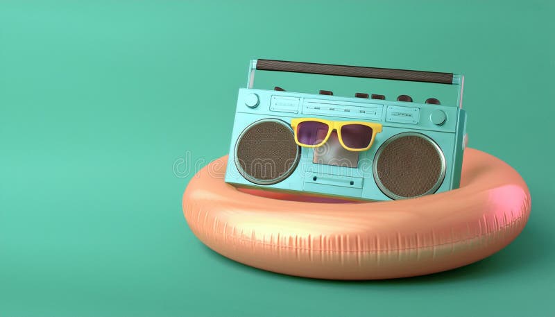 Summer and Boombox: Sunglasses-wearing Boombox, Laying on Inflatable ...