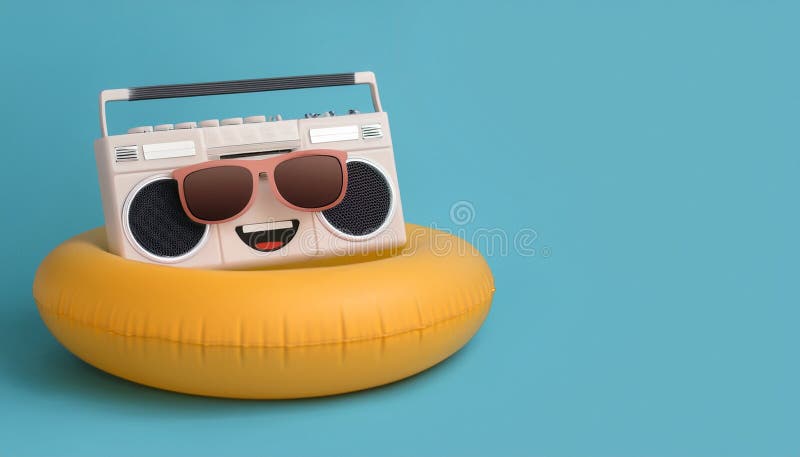 Summer and Boombox: Sunglasses-wearing Boombox, Laying on Inflatable ...