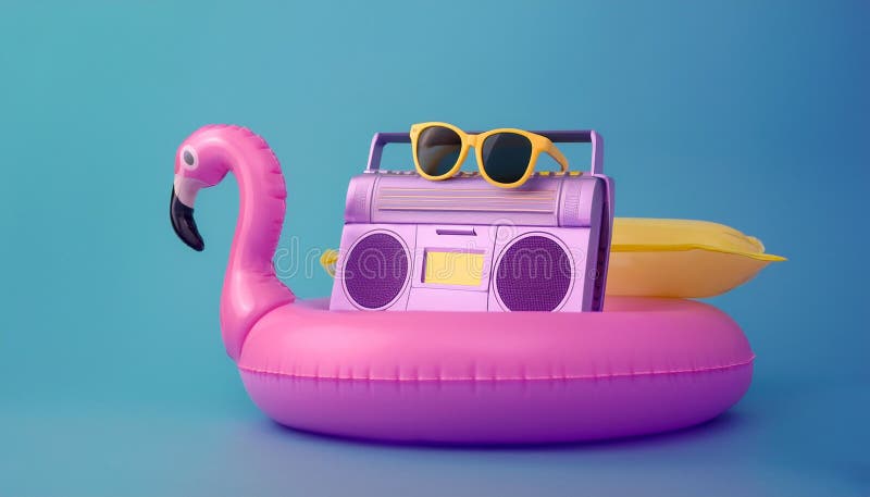 Summer and Boombox: Sunglasses-wearing Boombox, Laying on Inflatable ...