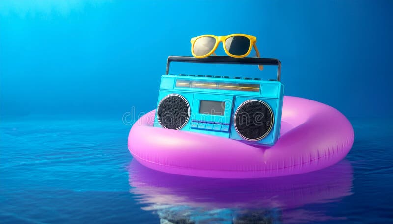 Summer and Boombox: Sunglasses-wearing Boombox, Laying on Inflatable ...