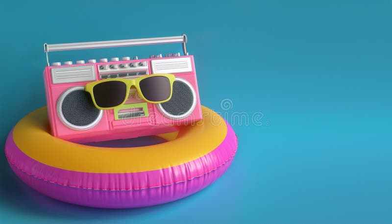 Summer and Boombox: Sunglasses-wearing Boombox, Laying on Inflatable ...