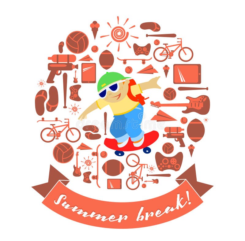 Summer Break Schoolboy on Skateboard Stock Vector - Illustration of ...