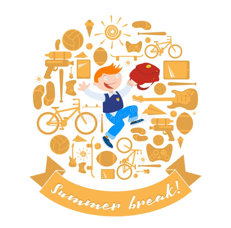 Summer Break Schoolboy Trips Out Stock Vector - Illustration of bike ...