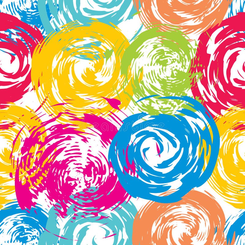 Summer Bright Grunge Hand Drawn Circular Element Seamless Pattern ...