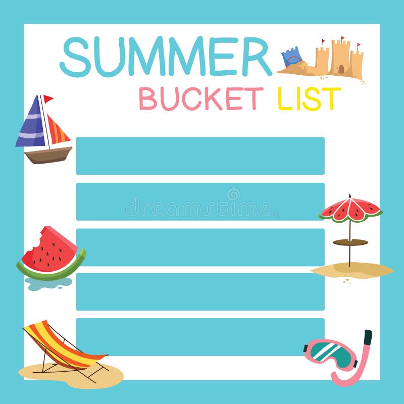 Summer List Printable Template Stock Vector - Illustration of ...