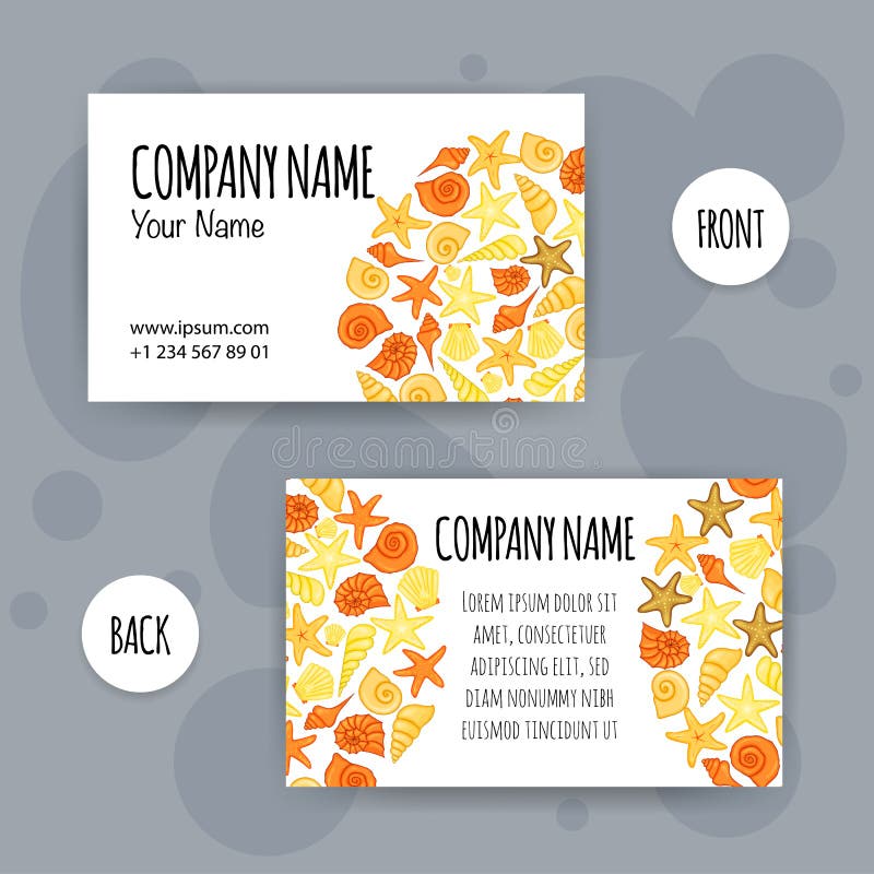 Summer Business Card with Shells. Cartoon Style Stock Illustration ...