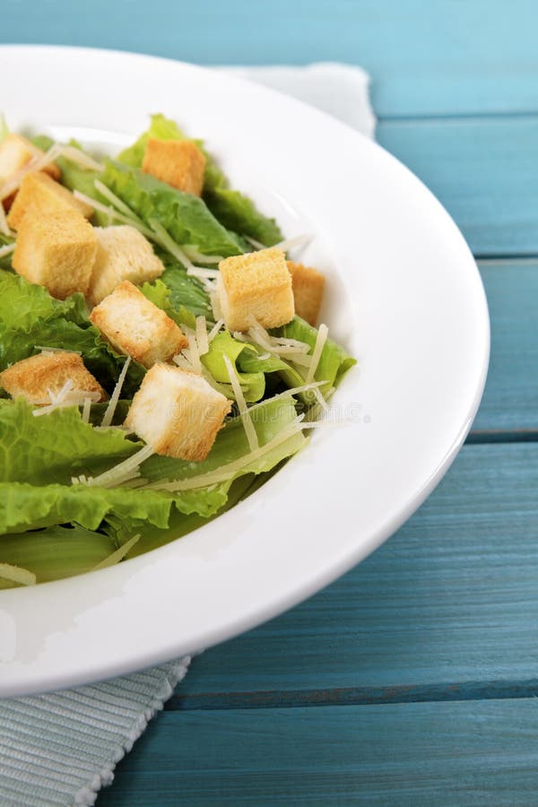 Summer Caesar Salad Picnic Table Stock Photo - Image of vertical ...